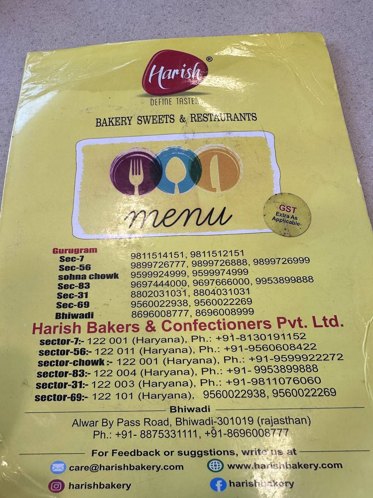 Menu at Harish Bakers & sweets Sadar Bazar, Gurugram, Shop no 1