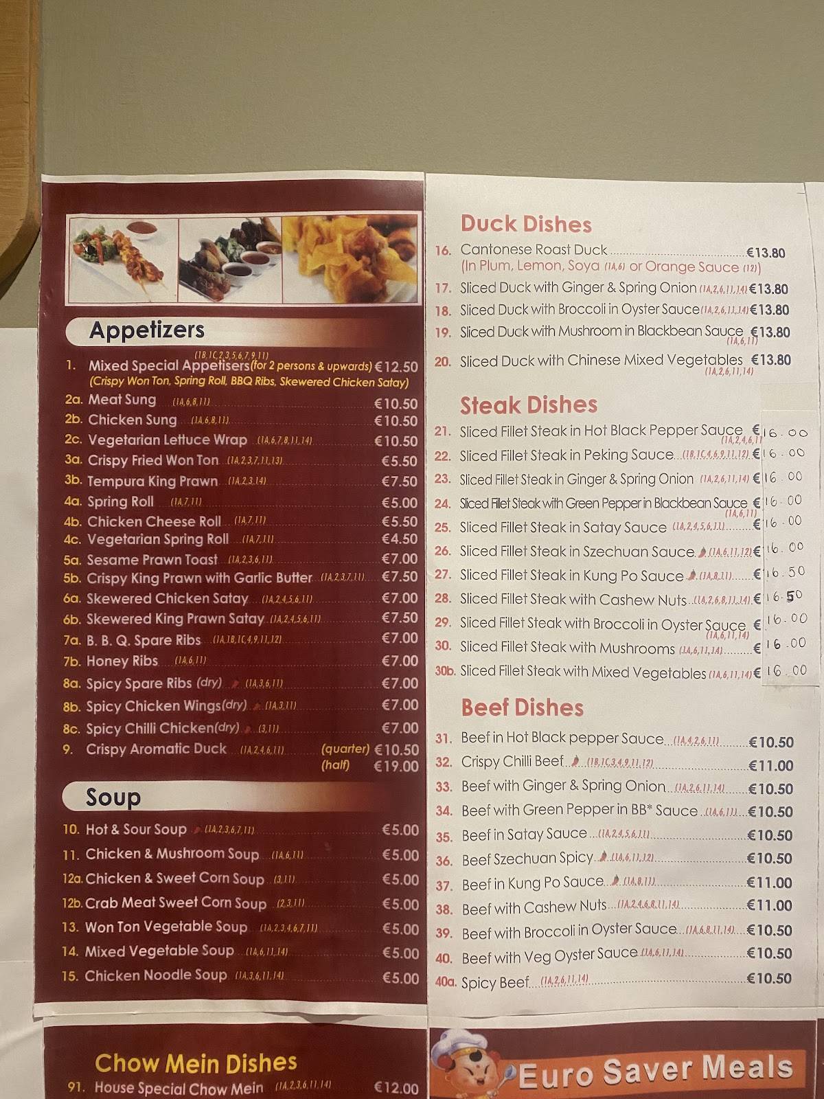 Menu at Harmony Chinese restaurant, Killorglin