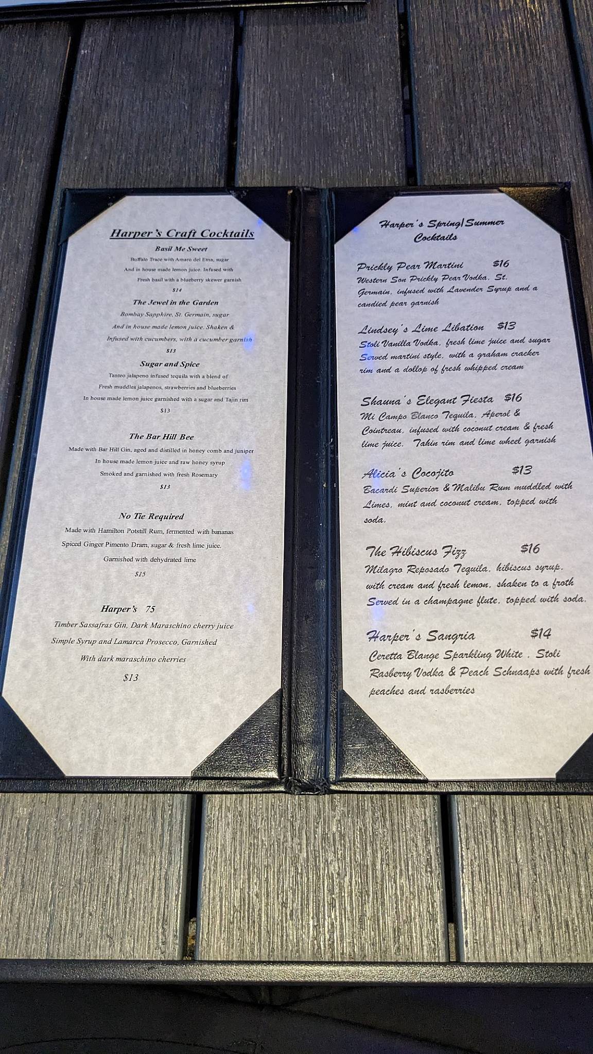 Menu at Harper's Waterfront Restaurant, Edgewater