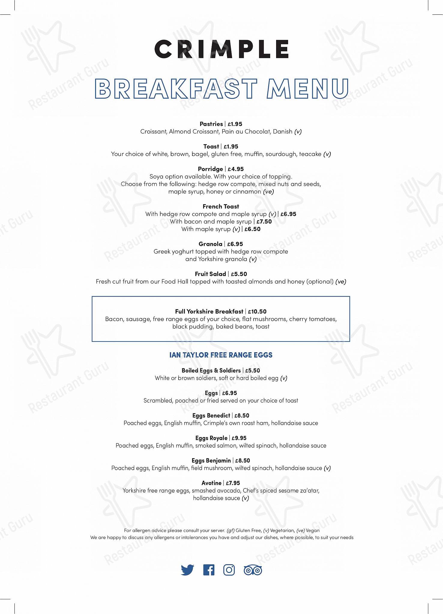 Menu at Weetons Leeds Road restaurant, Harrogate