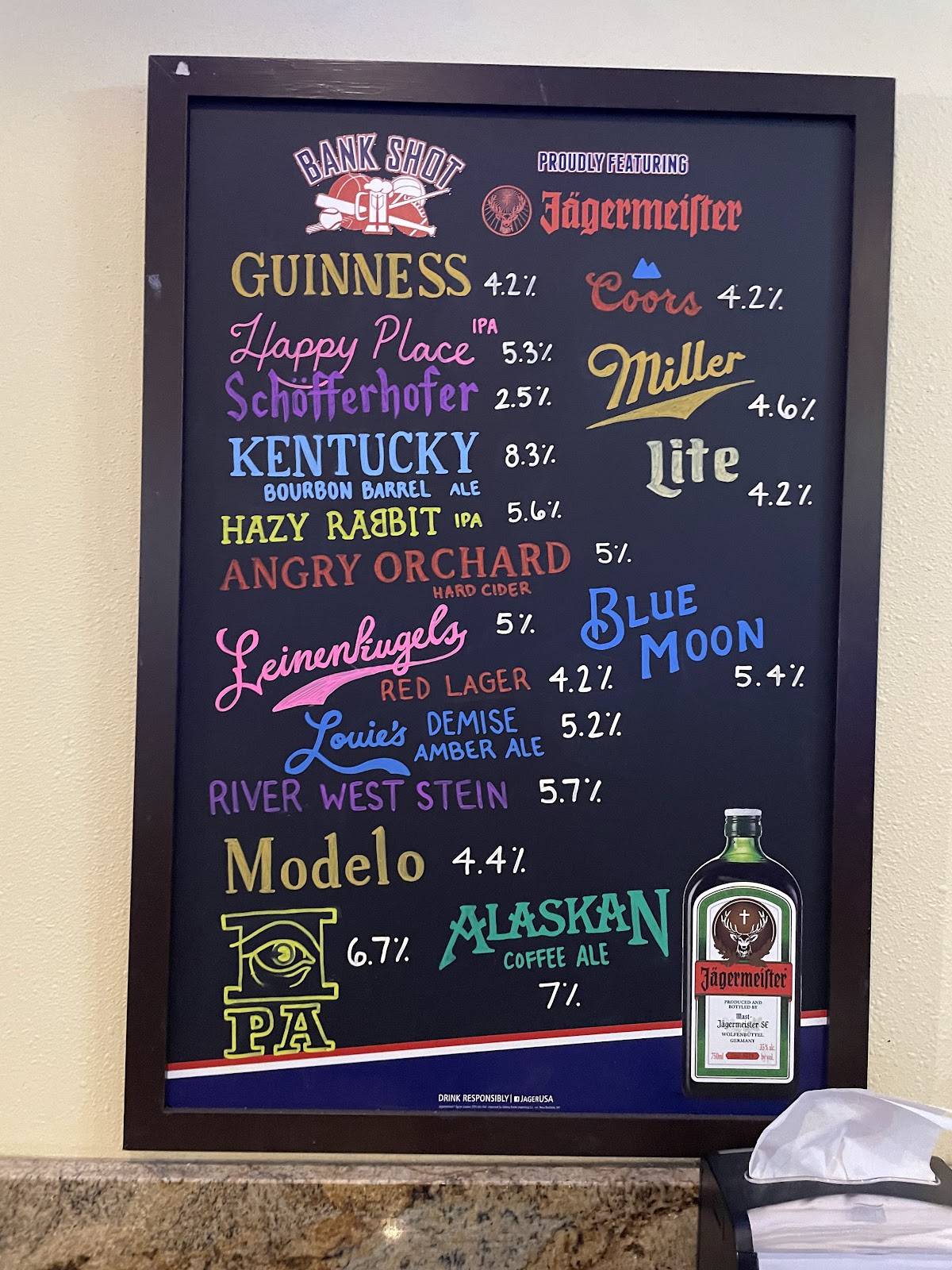 Menu at Bank Shot Sports Bar, Hartford