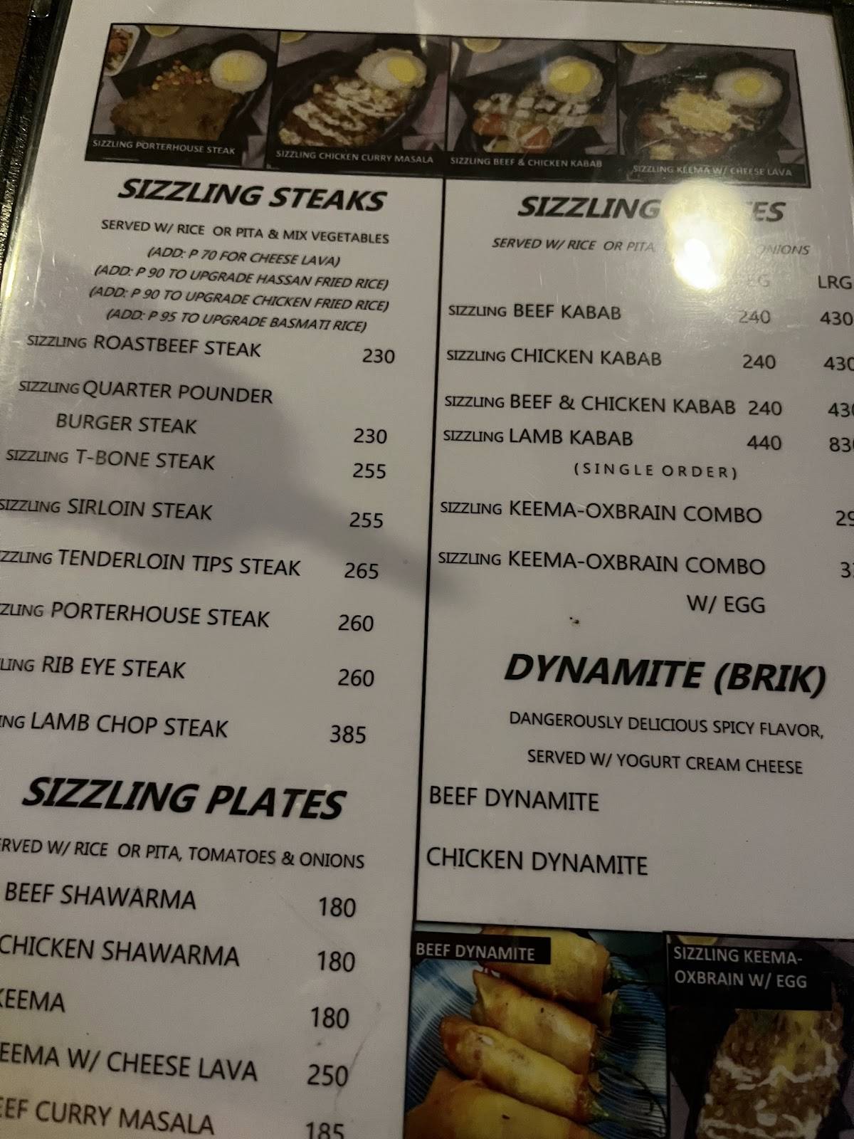 Menu at Hassan Kabab and Steaks pub & bar, Quezon City, Katipunan Ave
