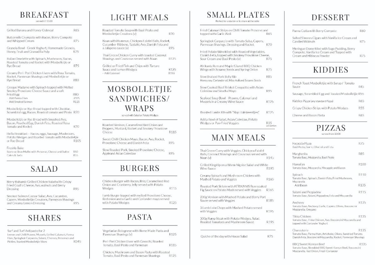 Menu at Hello You Restaurant, Graaff-Reinet