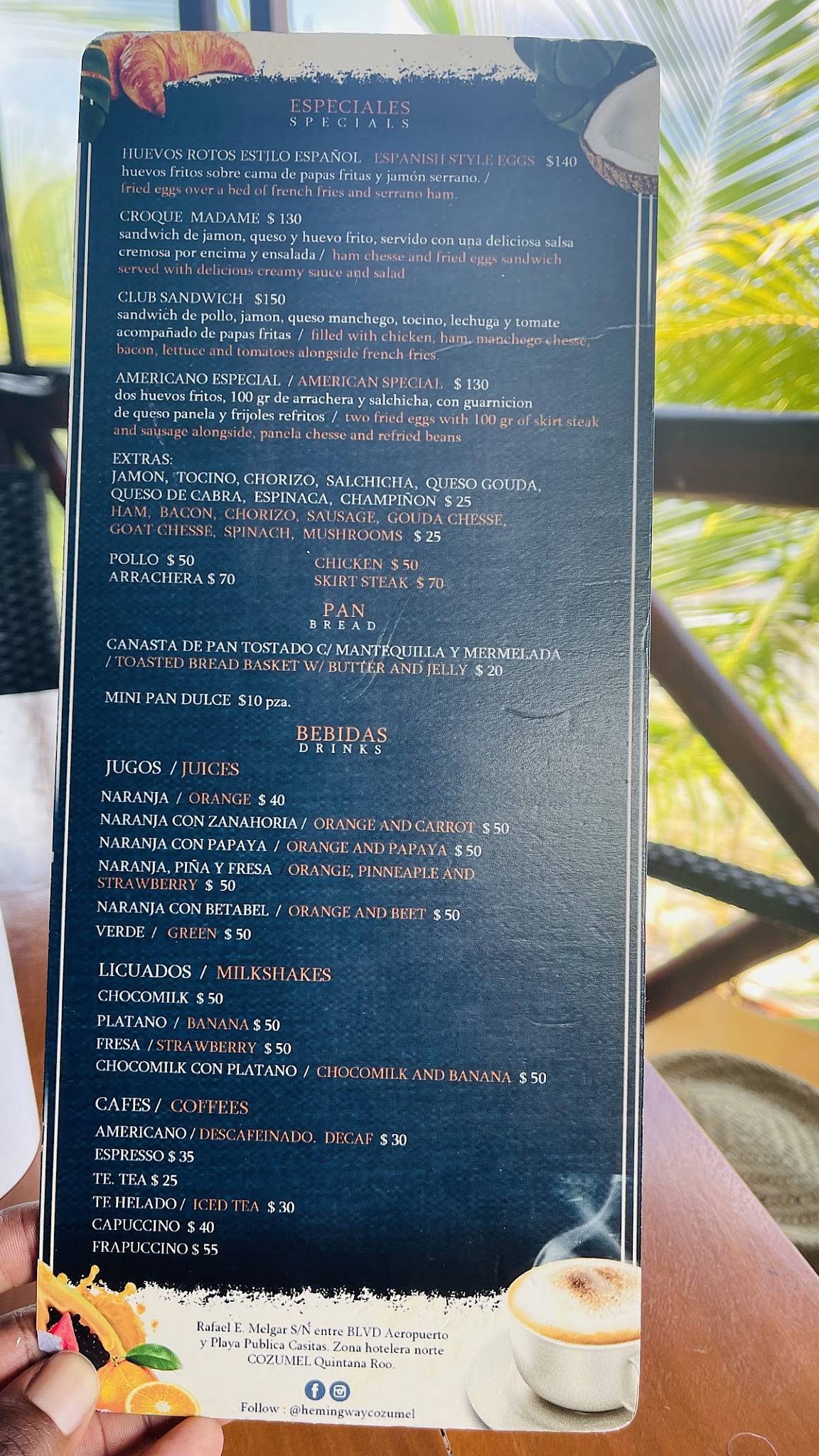 Menu at Hemingway Restaurant Beach & Nightclub Cozumel, San Miguel de ...