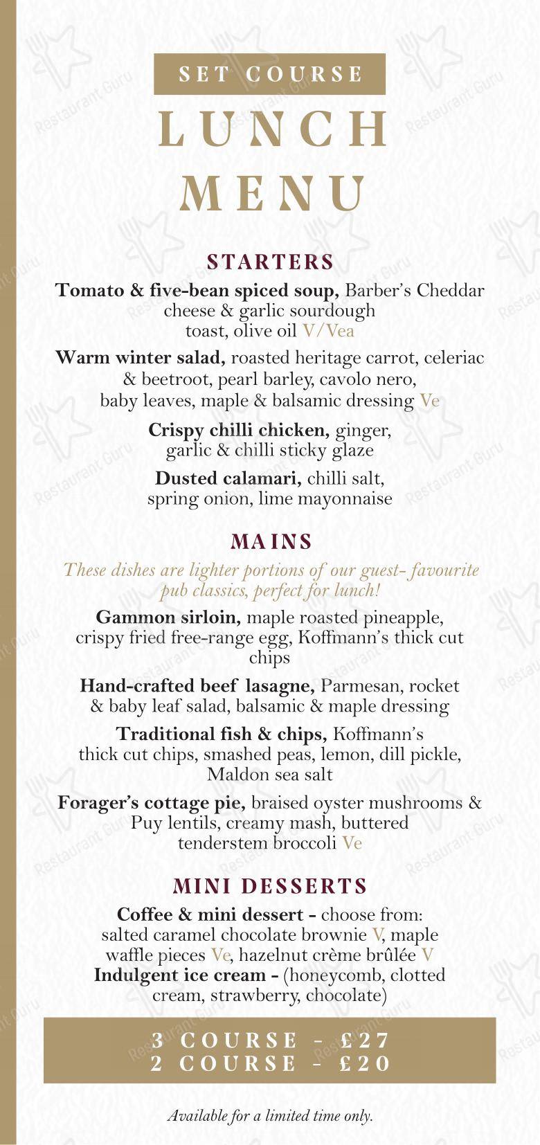 Menu at Heron on the Lake pub & bar, Fleet