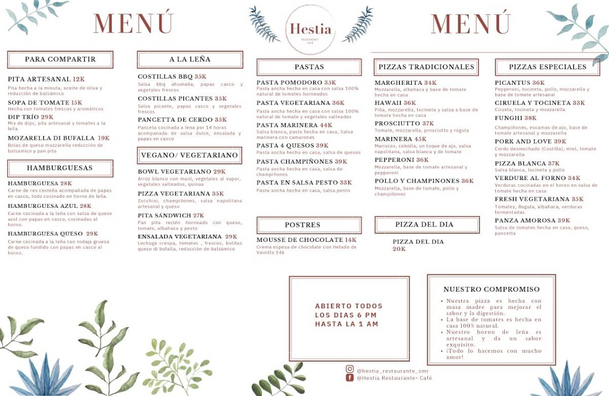 Menu at Hestia Restaurante-Bar, Santa Marta