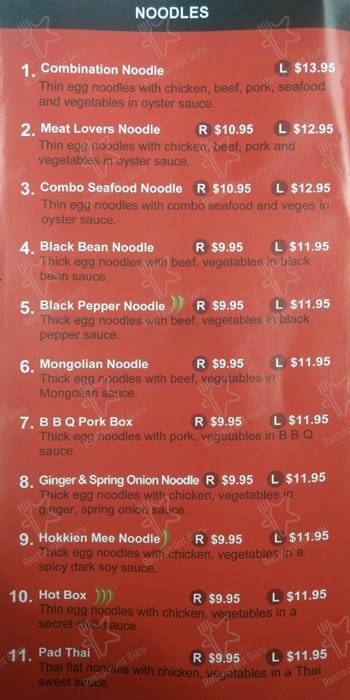 Menu at Master Noodle Bribie Island restaurant, Bongaree