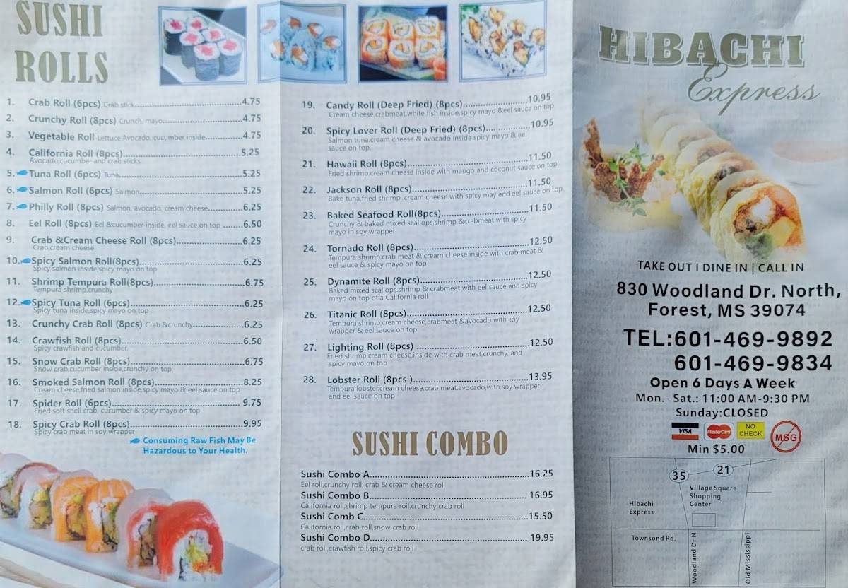 Menu at Hibachi Express restaurant, Forest, 830 MS-35