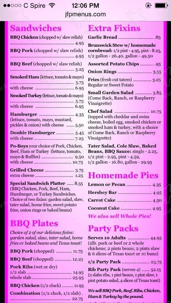 Menu at Hickory Pit BBQ, Jackson