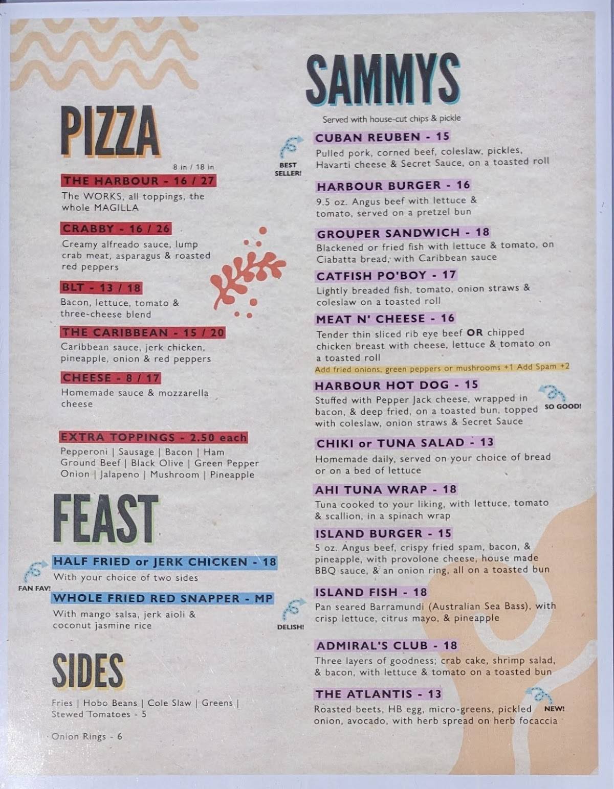 Menu at Hidden Harbour restaurant, Solomons