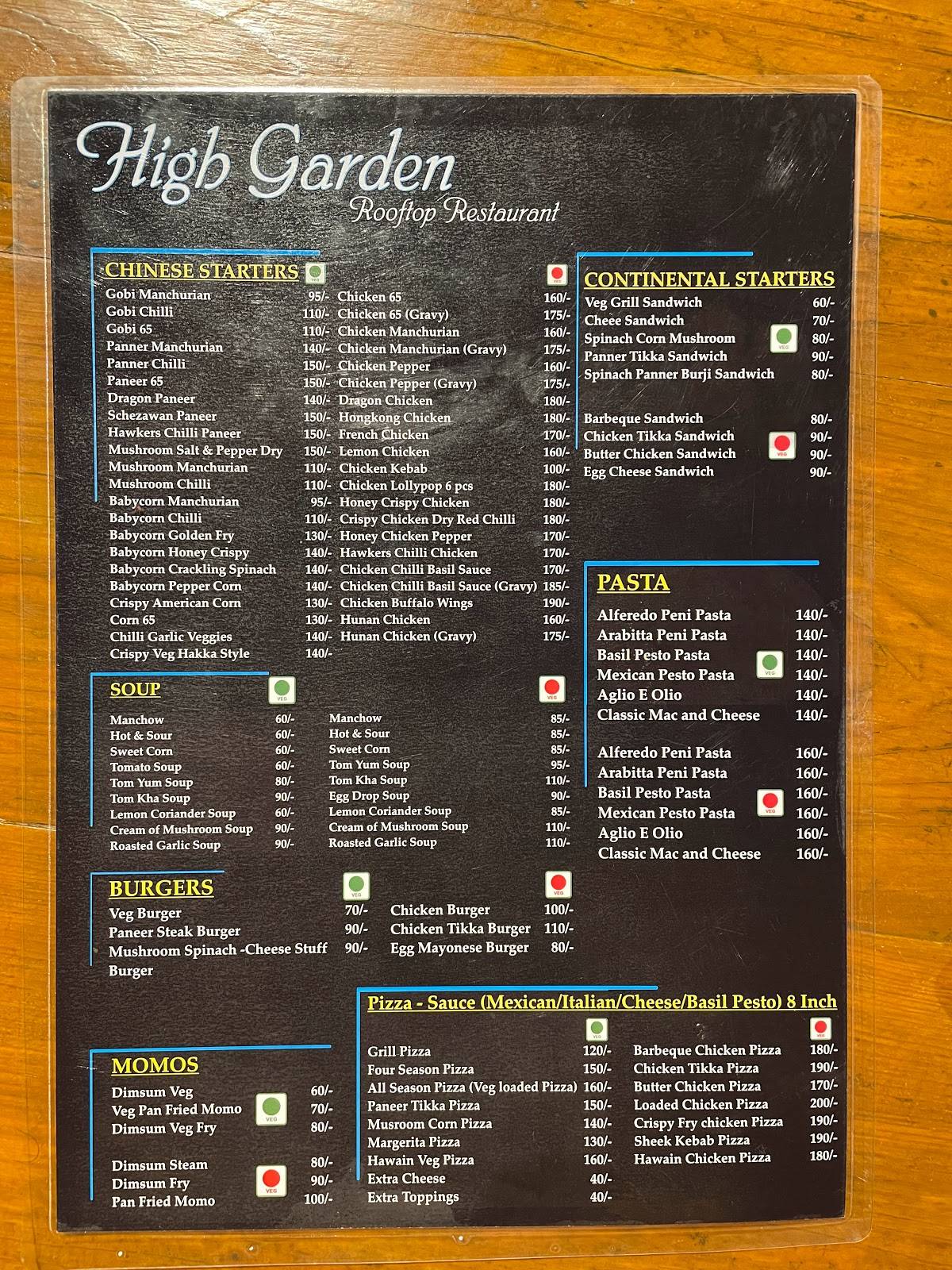 Menu at Jaish rooftop cafe, Bengaluru