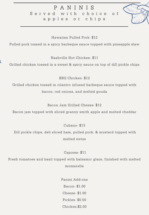 Menu at Hillside Cafe and Taproom, Morgantown