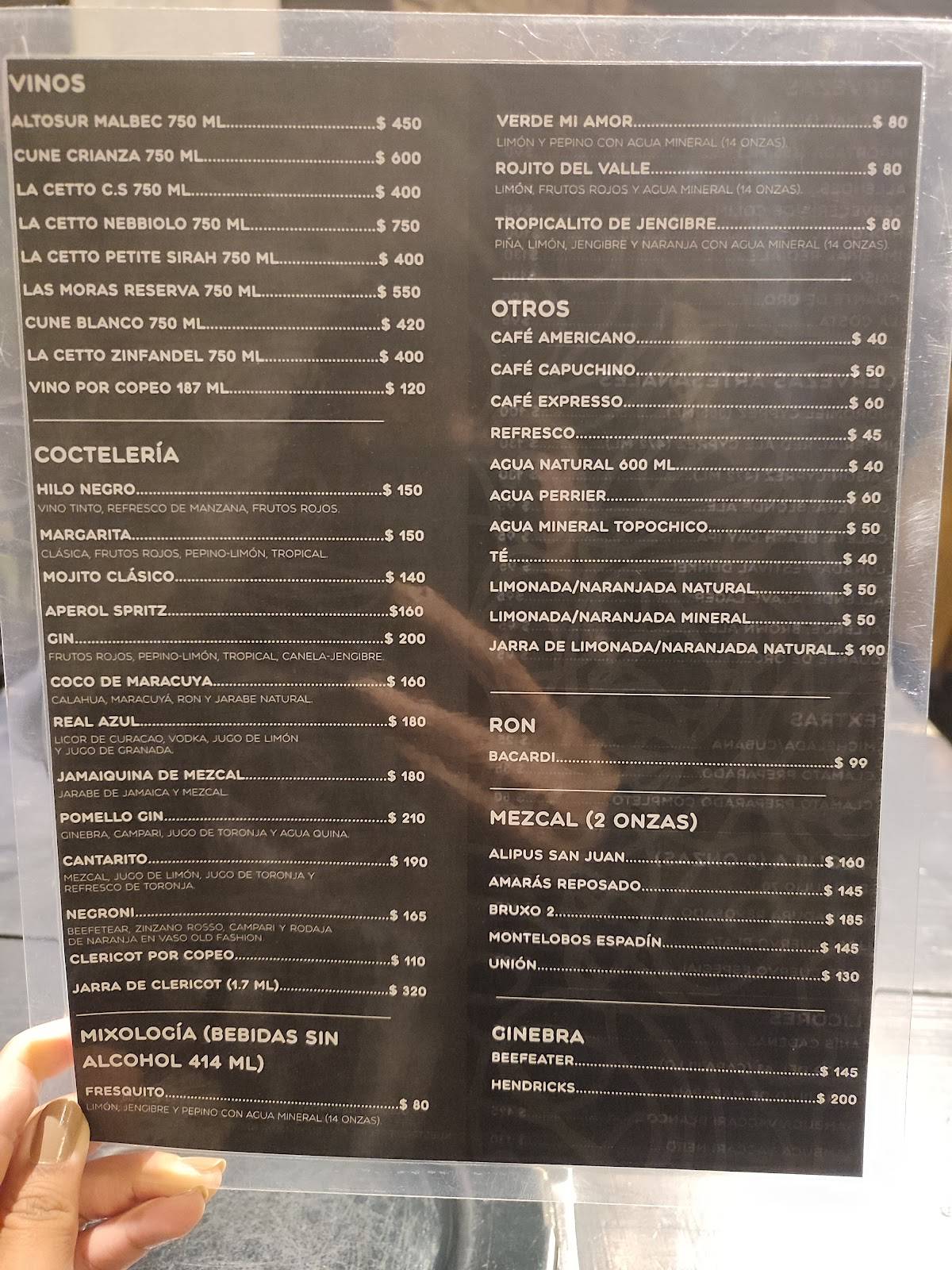 Carta del restaurante Hilo Negro Tlalpan, Mexico