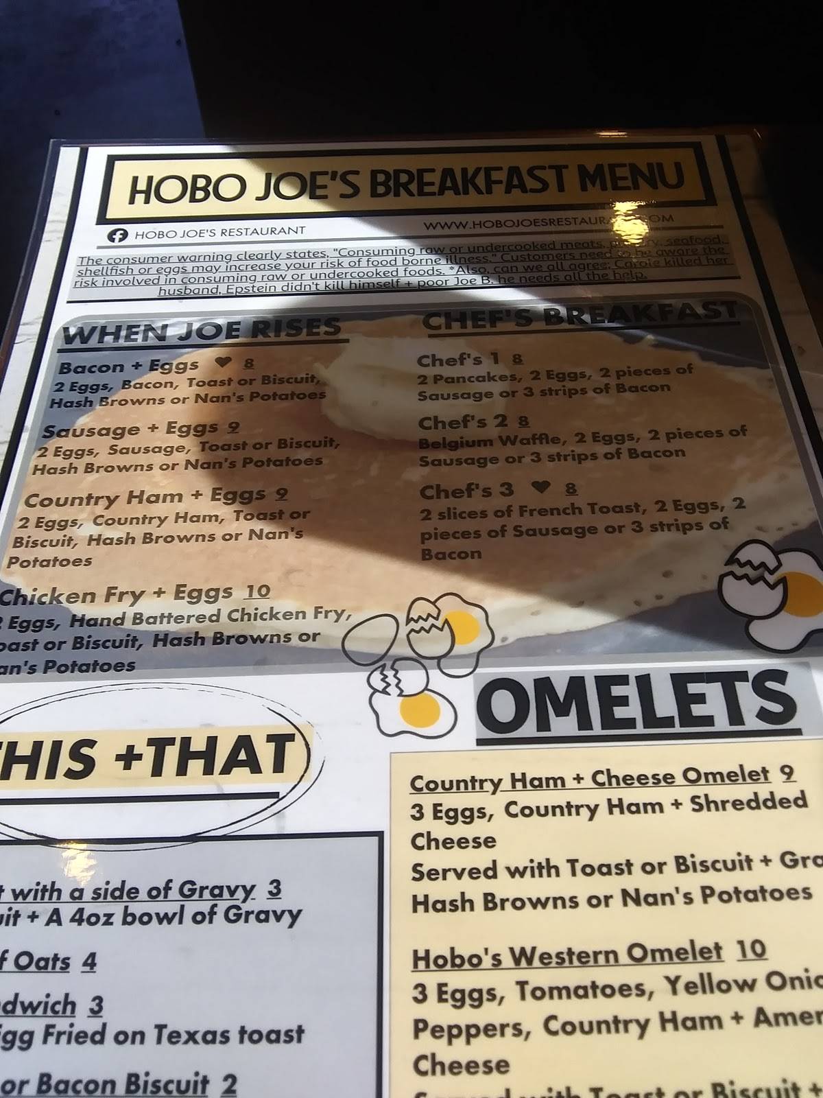 Menu at Hobo Joe's pizzeria, Madill