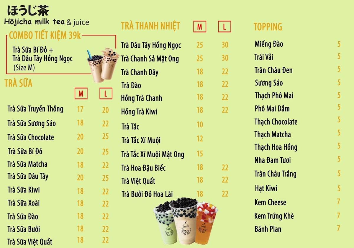 Menu at Hojicha milk tea restaurant, Ho Chi Minh City, 946 Đ. Cách Mạng ...