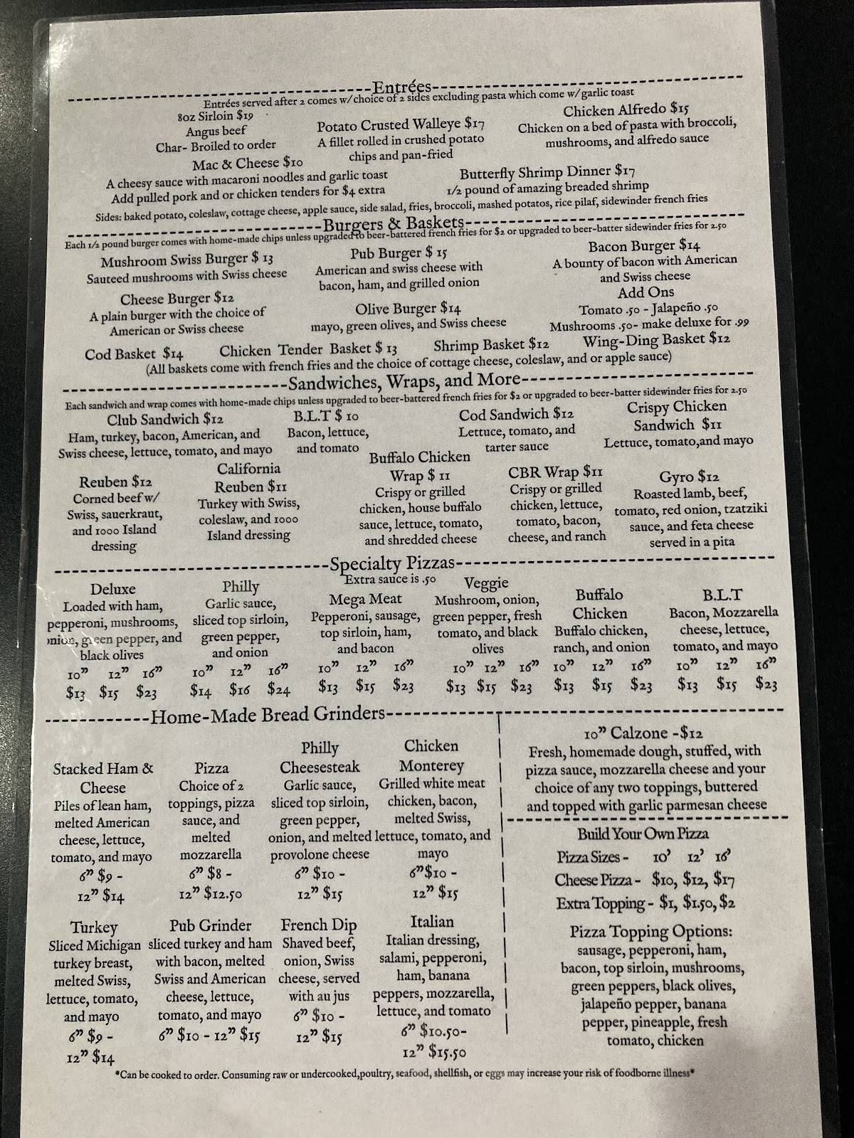 Menu at Holly’s Pub & Grub, Stanton