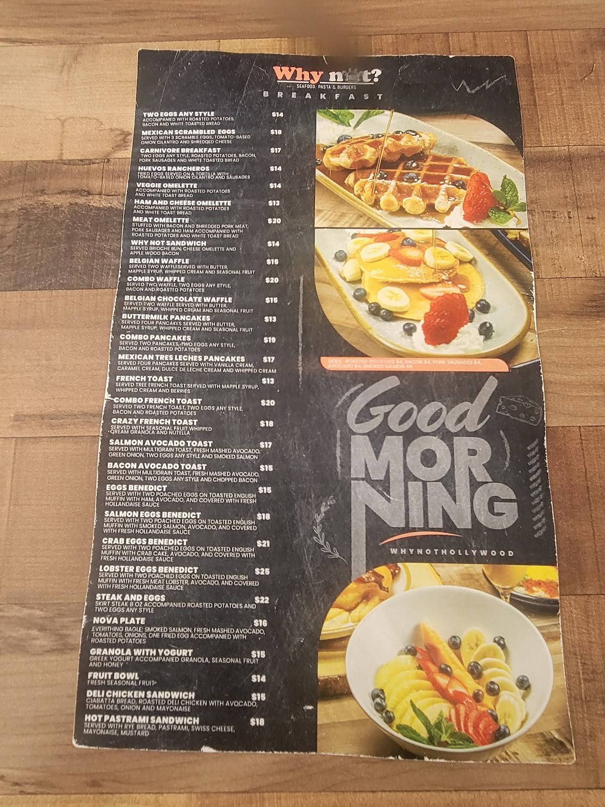 Menu at WHY NOT? restaurant, Hollywood