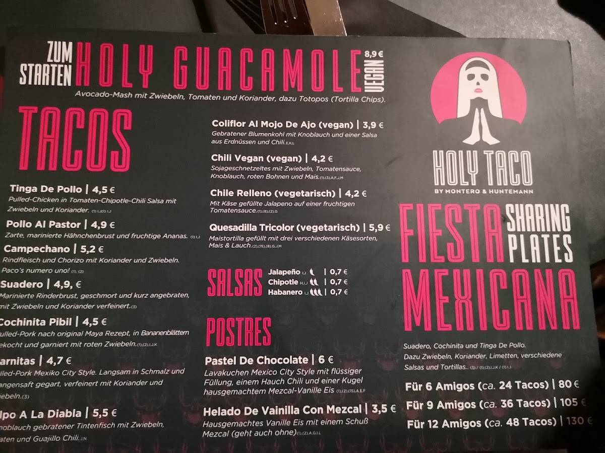 Menu at Holy Taco restaurant, Hamburg