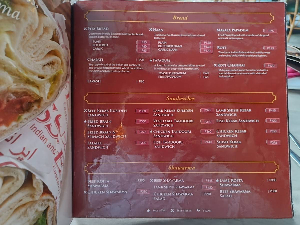 Menu at Hossein's restaurant, Makati, 2nd Level