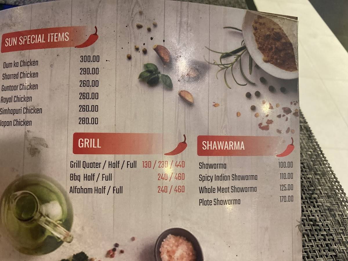 Menu at The Sun Restaurant, Hosur, SHA International Complex