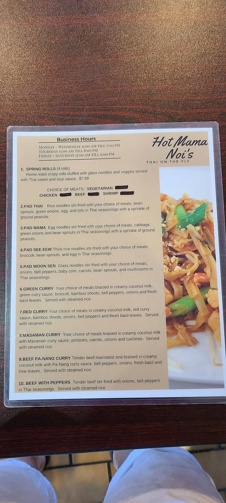 Menu at Hot Mama Noi's Thai On The Fly restaurant, Pickering