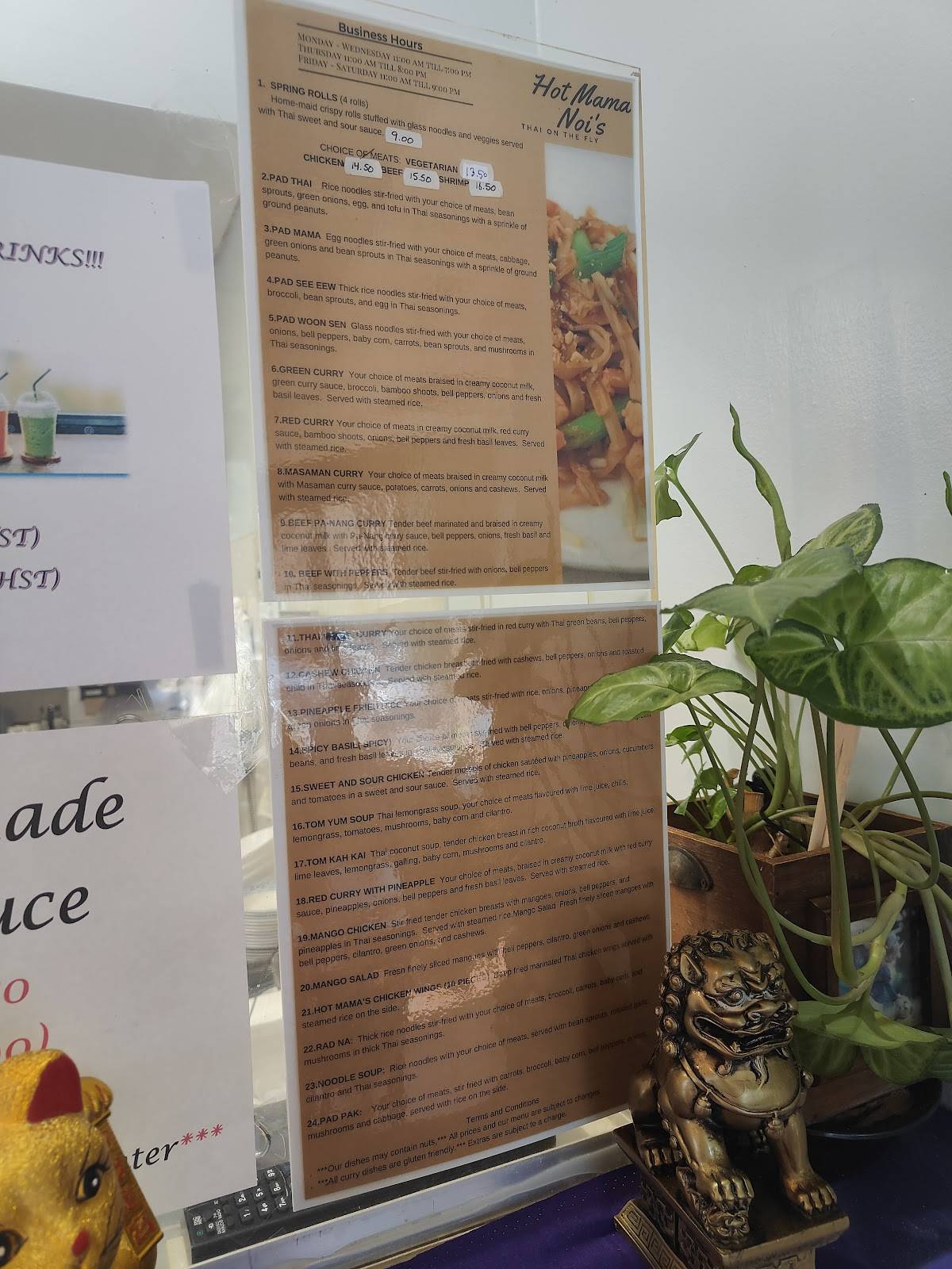 Menu at Hot Mama Noi's Thai On The Fly restaurant, Pickering