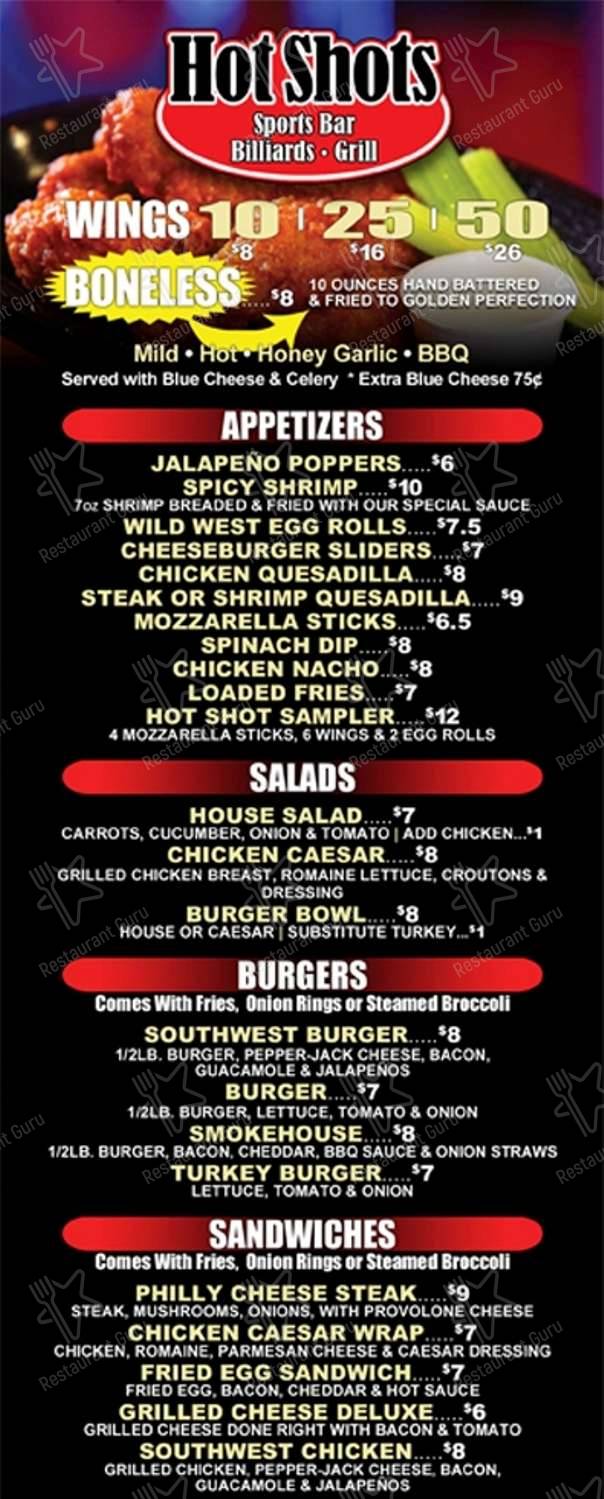 Carta de Hot Shots Sports Bar & Billiards, Tamarac