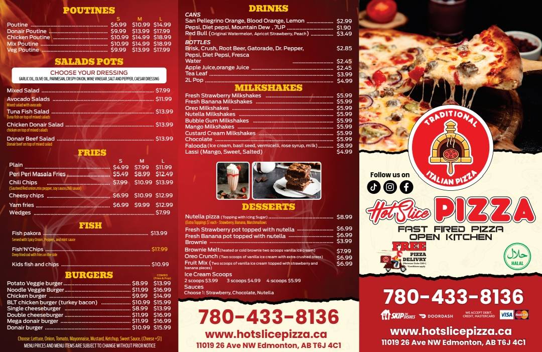 Menu at Hot Slice Pizza pizzeria, Edmonton