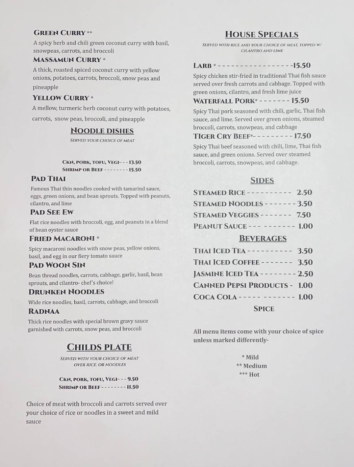 Menu at Hot Spot Thai Cafe, Polson