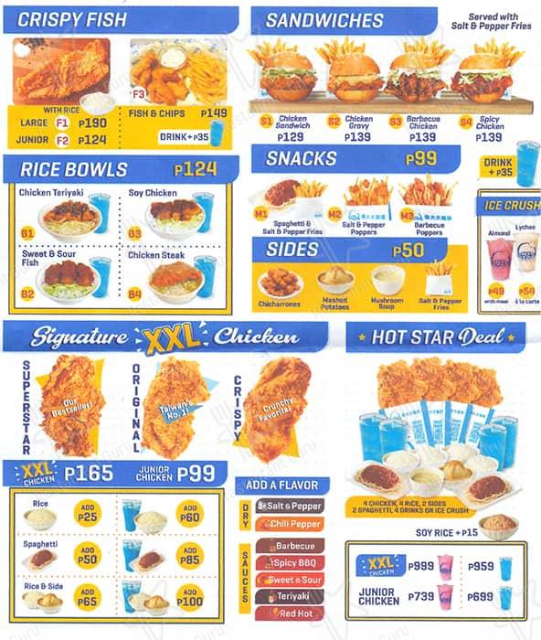 Menu at Hot-Star Large Fried Chicken restaurant, Manila, Recto Ave