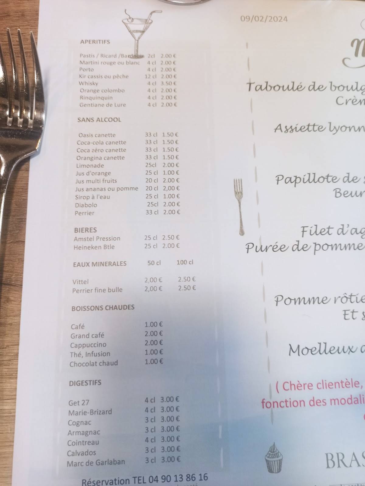 Menu au Hotel Brasserie d'Application du Campus de la CCI de Vaucluse ...