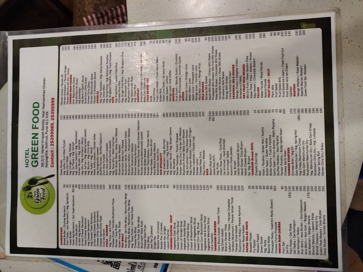 Menu at Hotel Green Food Kothrud - Pure Veg Restaurant, Pune