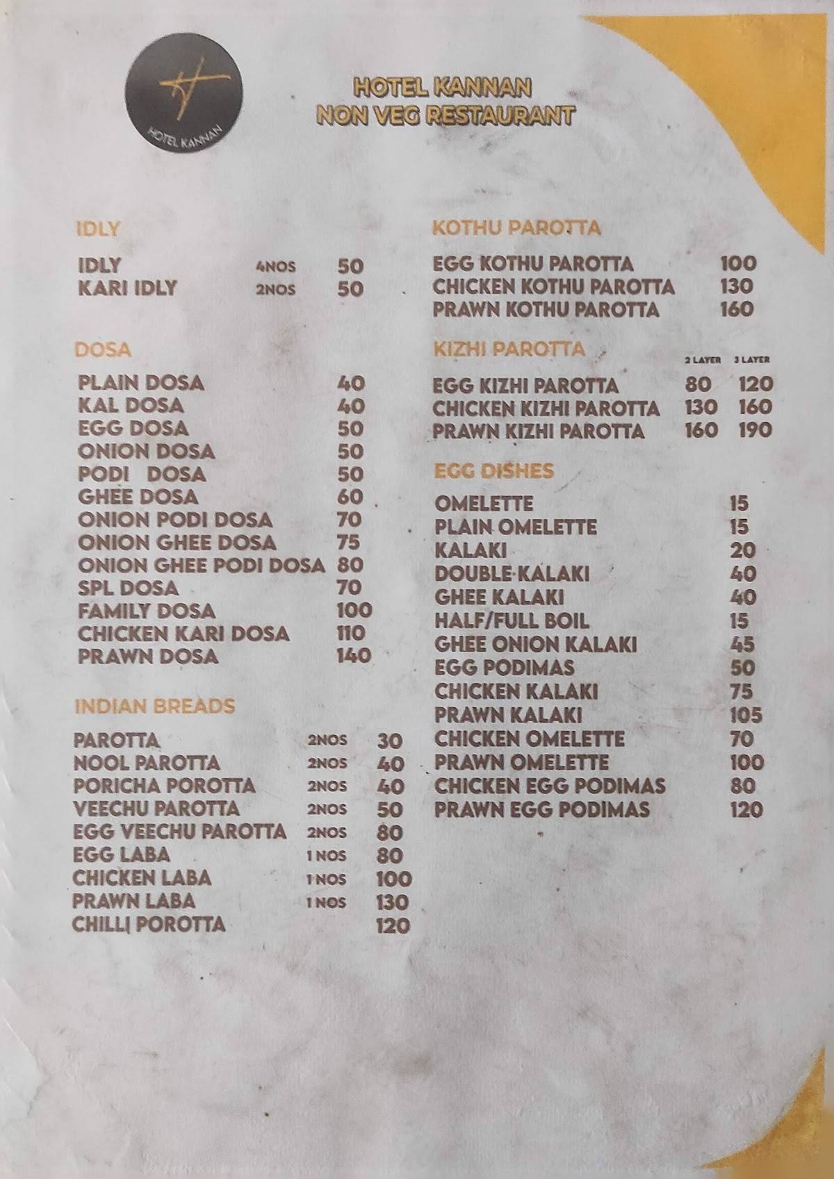 Menu at Hotel Kannan Non Veg Restaurant, Chennai