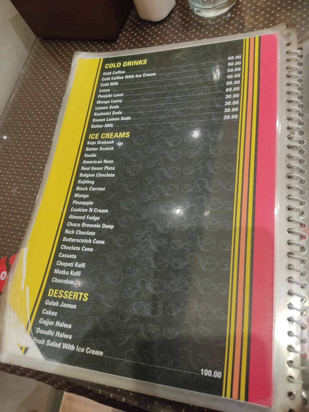 Menu at Hotel Paradise, Vapi