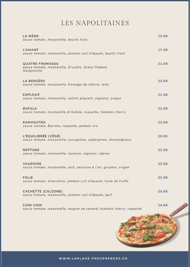 Menu au Hôtel Restaurant La Plage, Préverenges