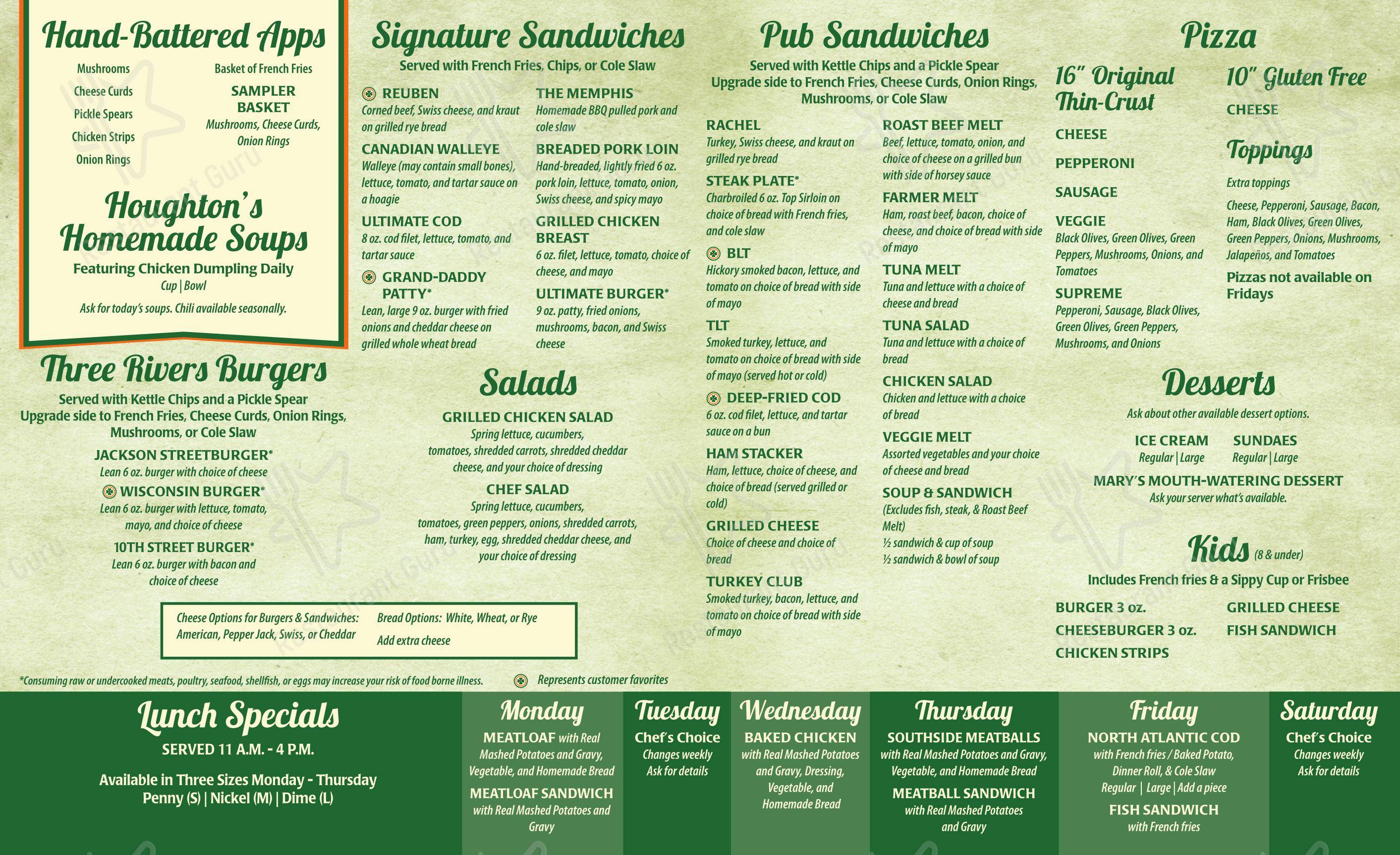 Menu at Houghton's Jackson Street Pub, La Crosse