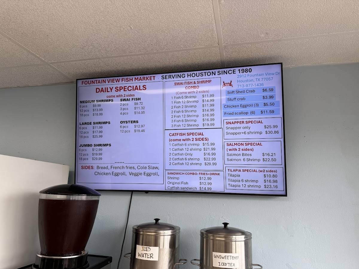 Menu at Fountain View Fish Market restaurant, Houston