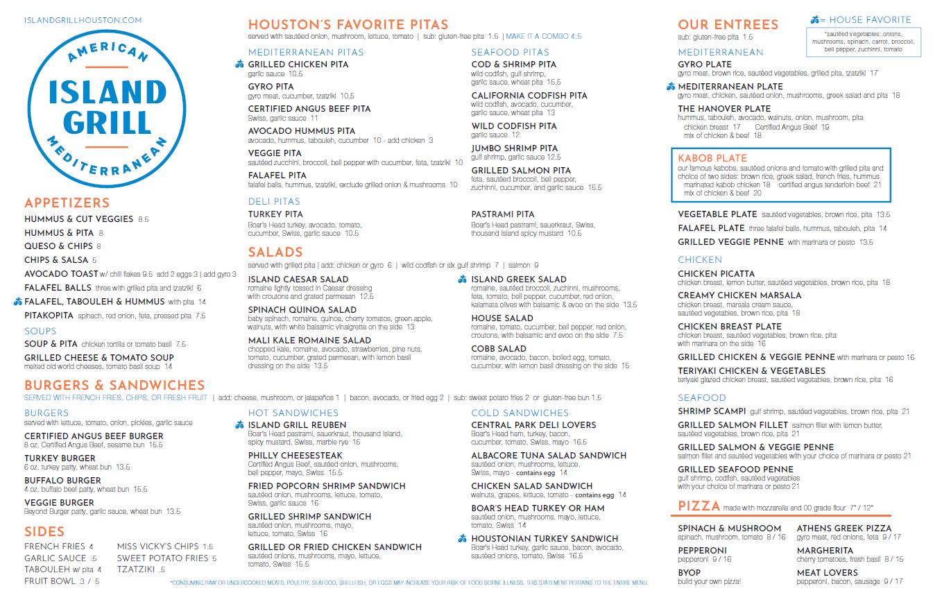 Menu at Island Grill pub & bar, Houston, Woodway Dr