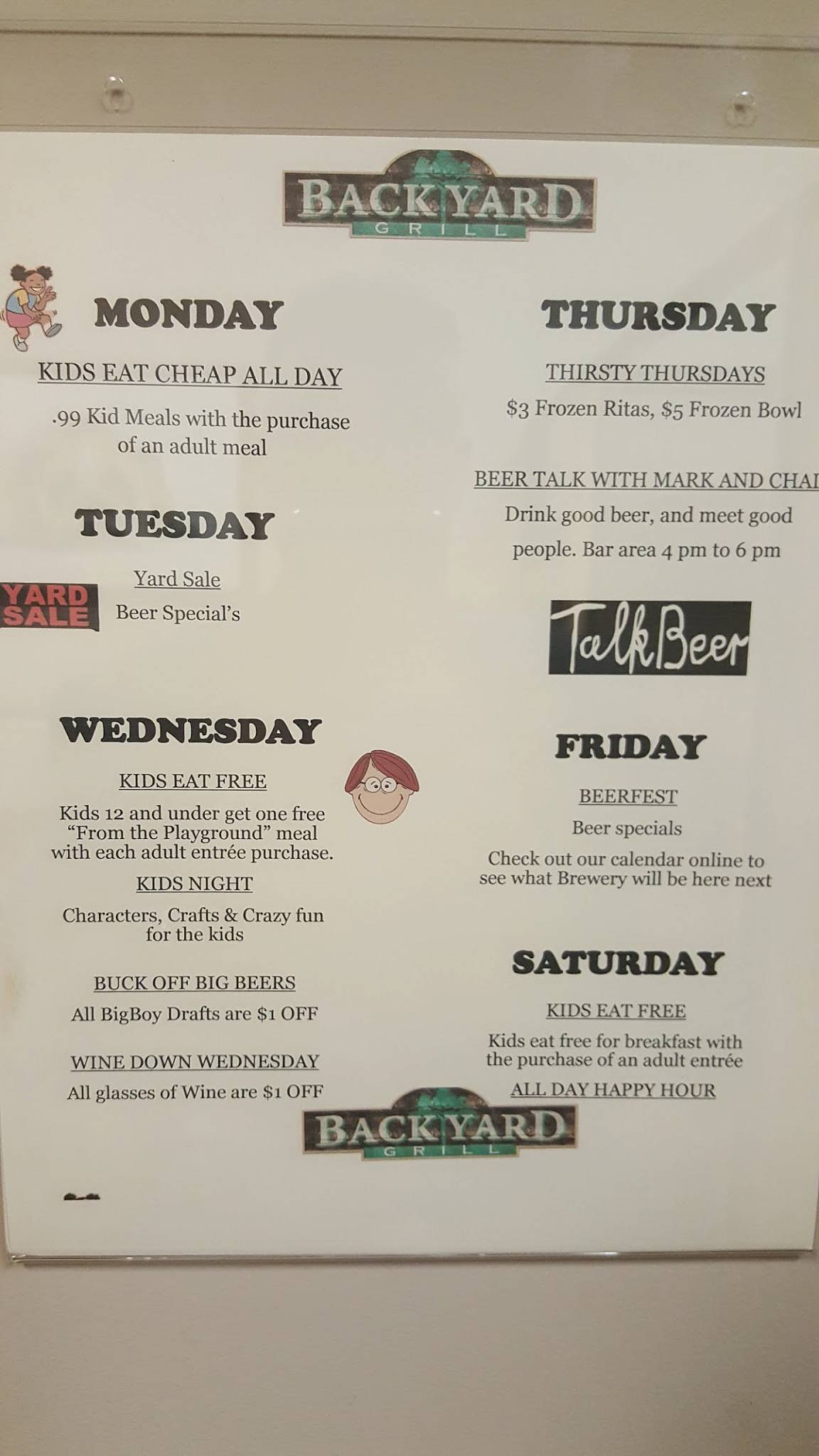 Menu at The Backyard Grill restaurant, Houston, Jones Rd