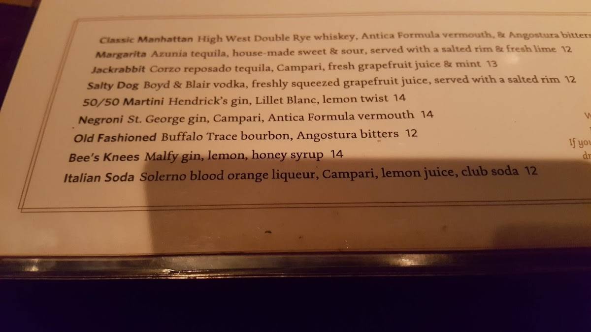 Menu at Houston's steakhouse, Atlanta, Peachtree Rd