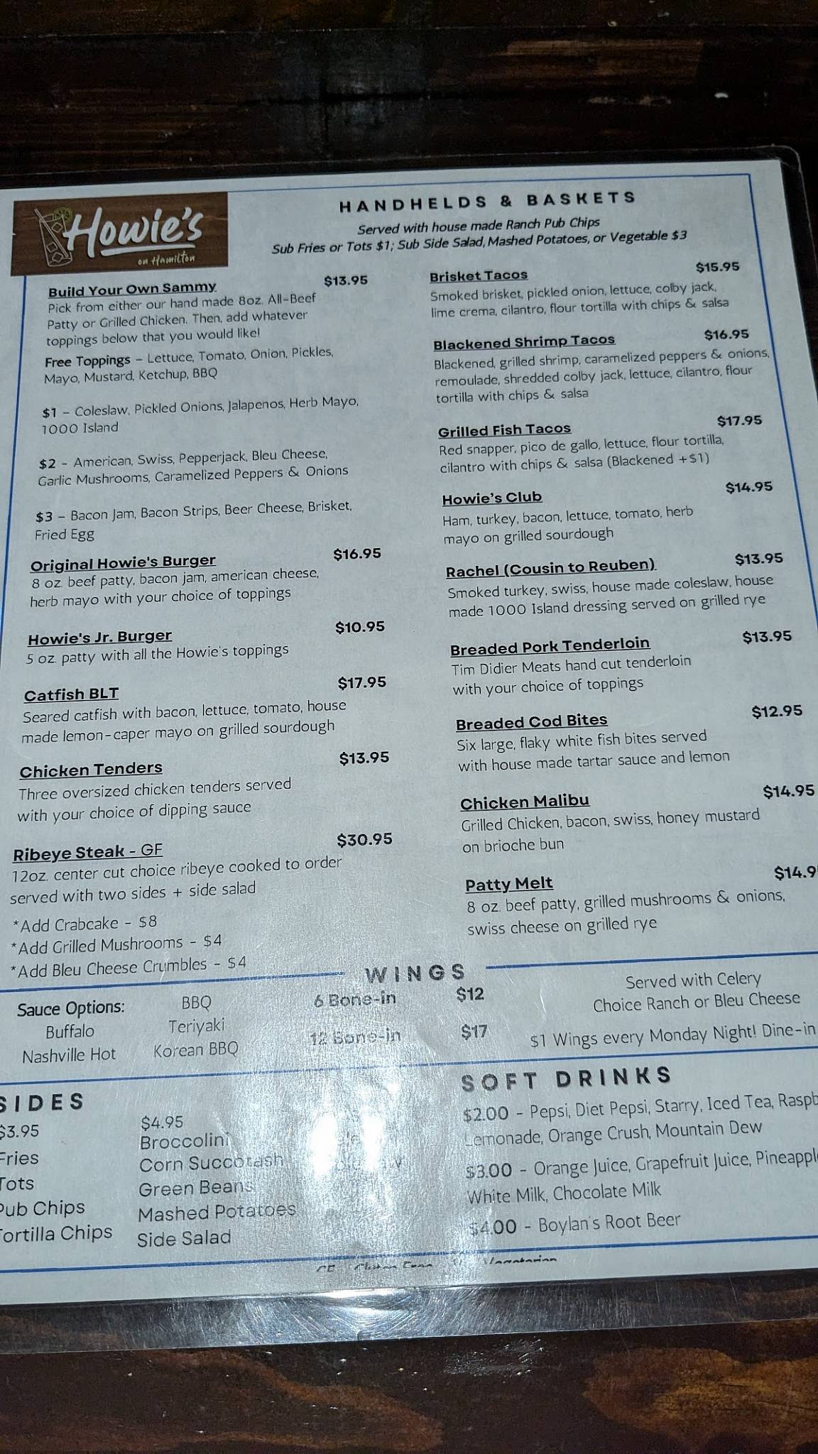 Menu at Howie's on Hamilton pub & bar, Hamilton