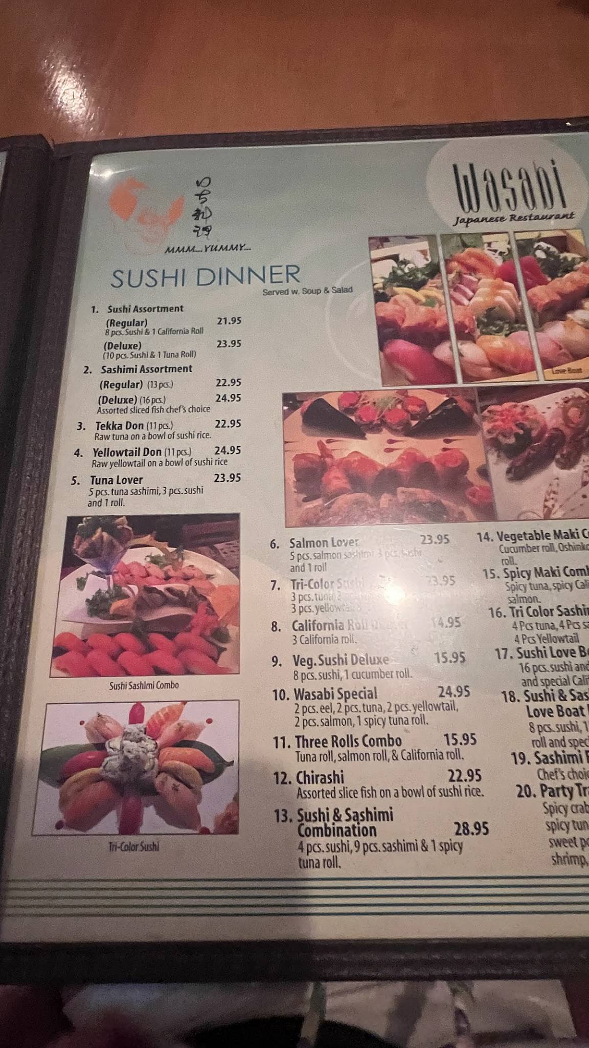 Menu at Wasabi restaurant, Hudson