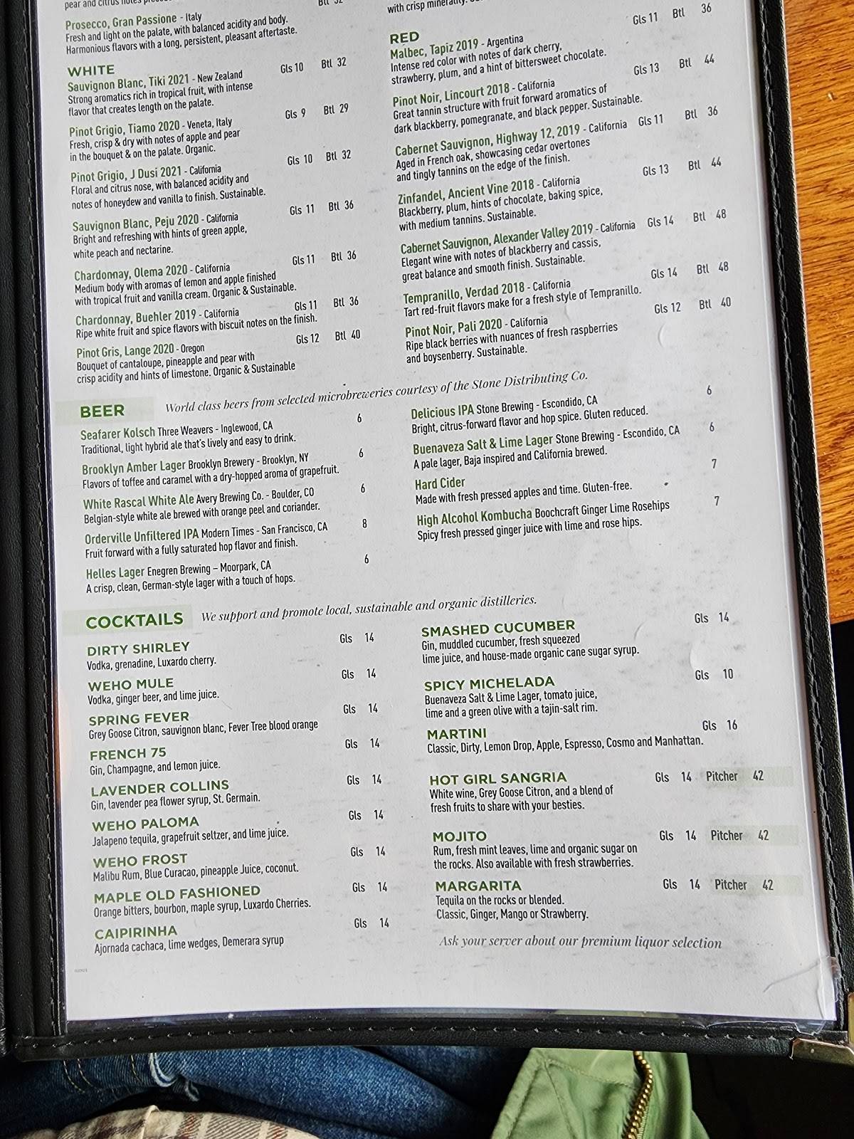 Menu at Hugo's Restaurant, West Hollywood