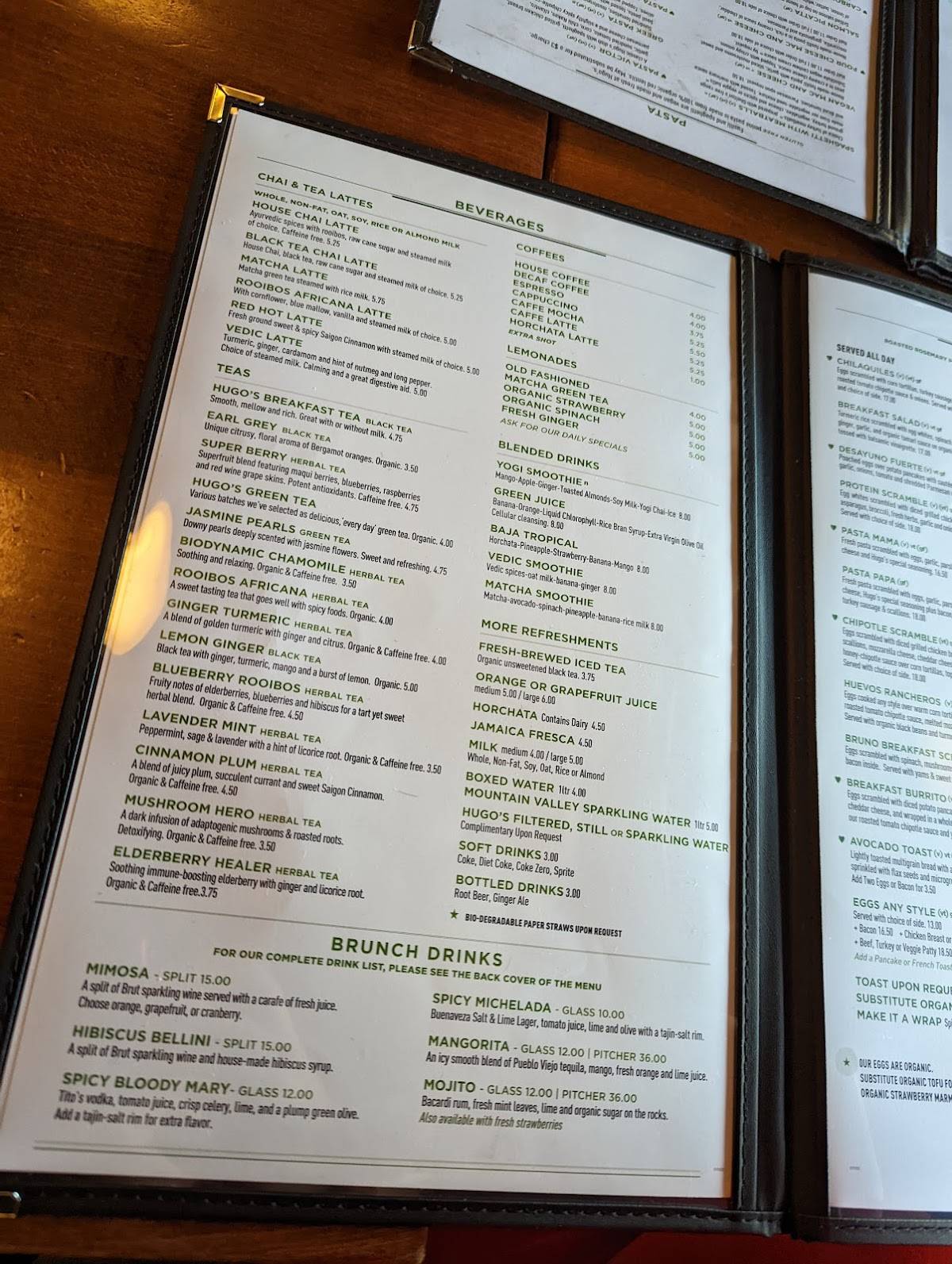 Menu at Hugo's Restaurant, West Hollywood