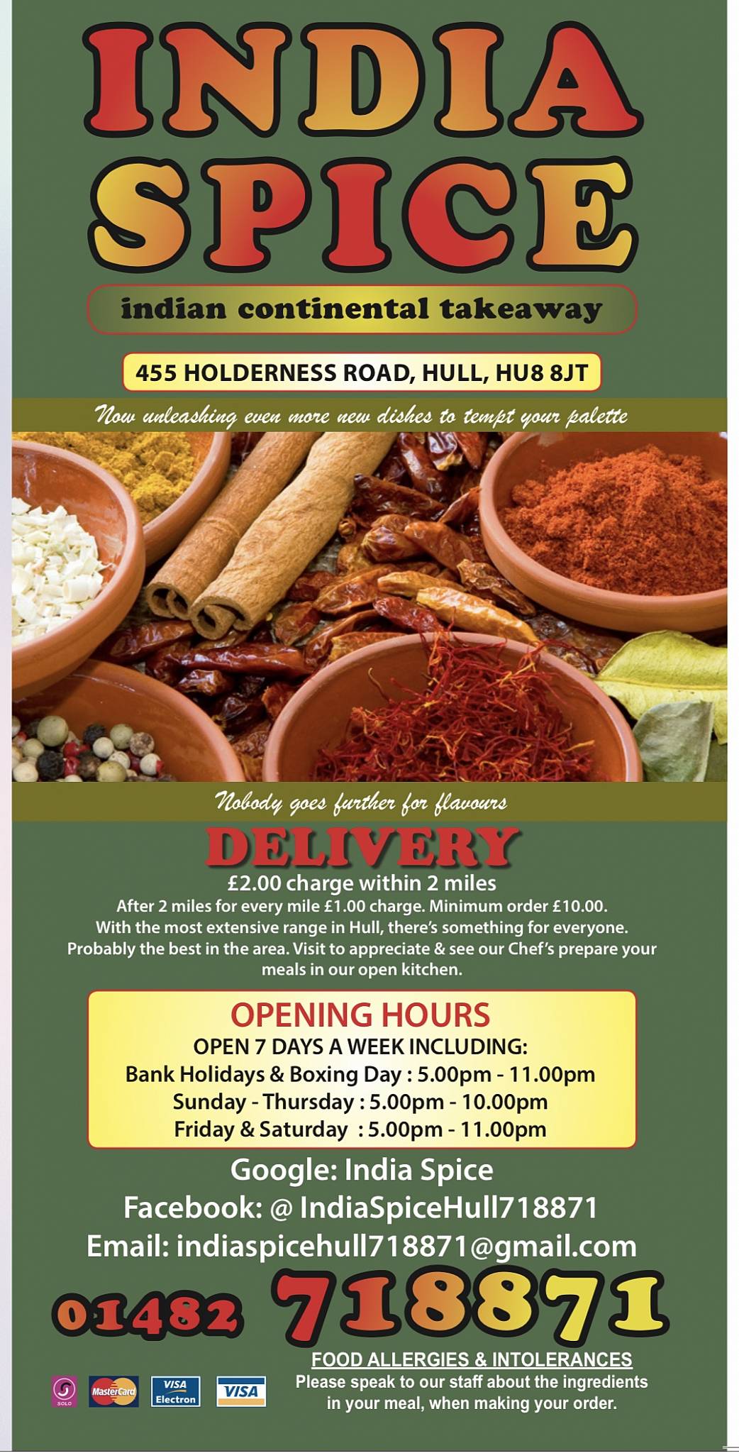 Menu at India Spice restaurant, Hull