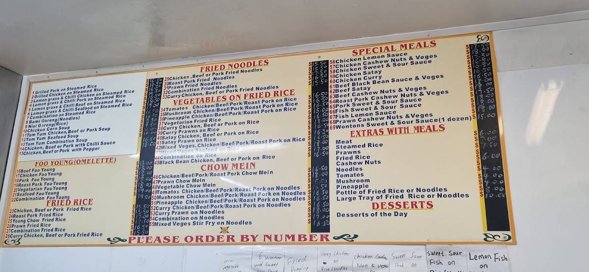 Menu at Hung’s Takeaway restaurant, Christchurch
