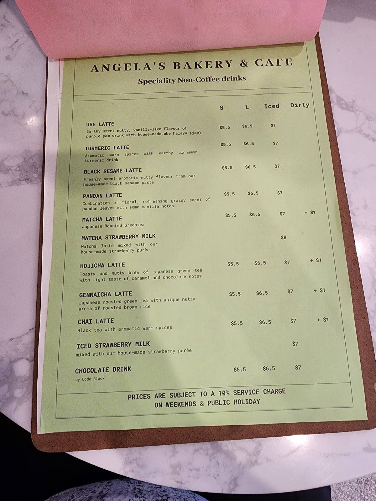 Menu at Angela’s Bakery, Huntingdale