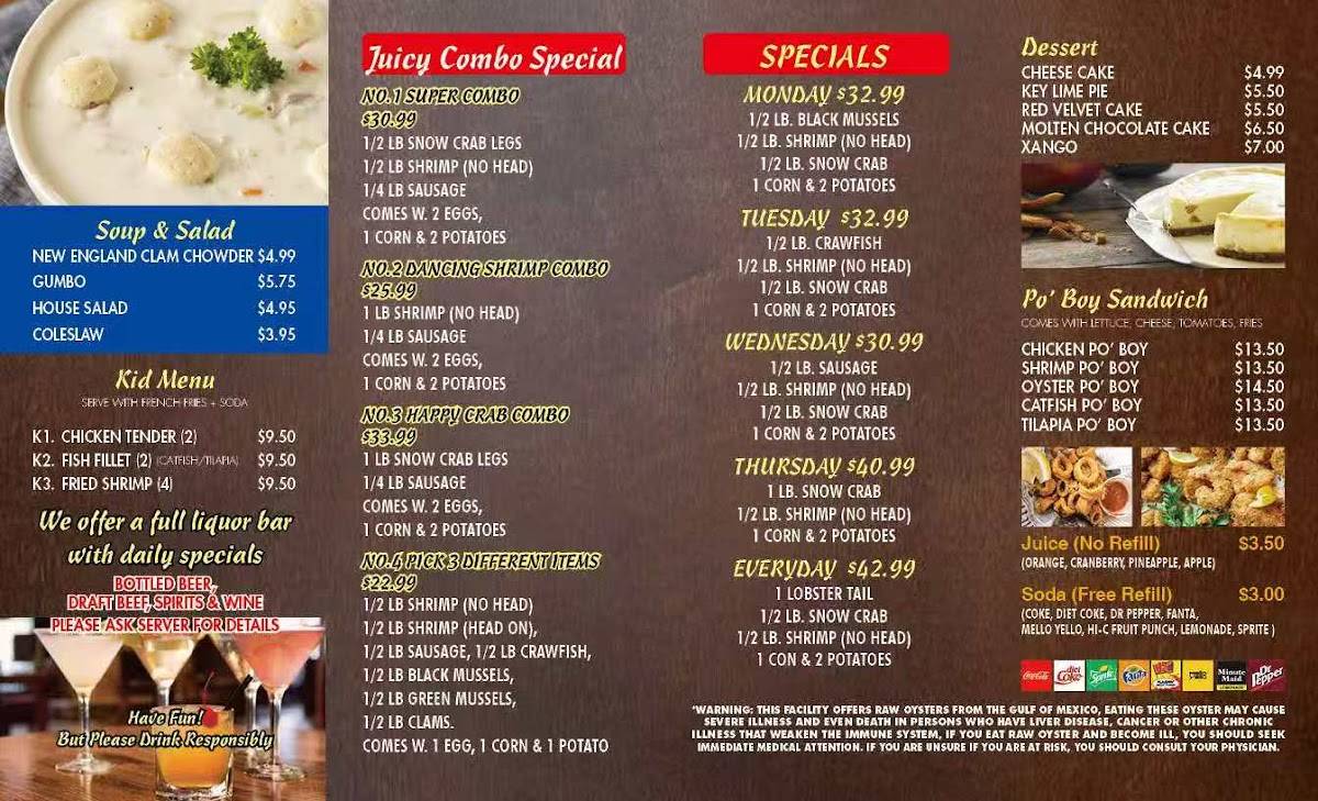 Menu at The Juicy Seafood and Bar, Huntsville