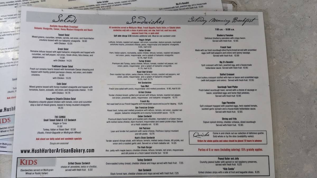 Menu at Hush-Harbor Artisan Bakery & Cafe, Atascadero