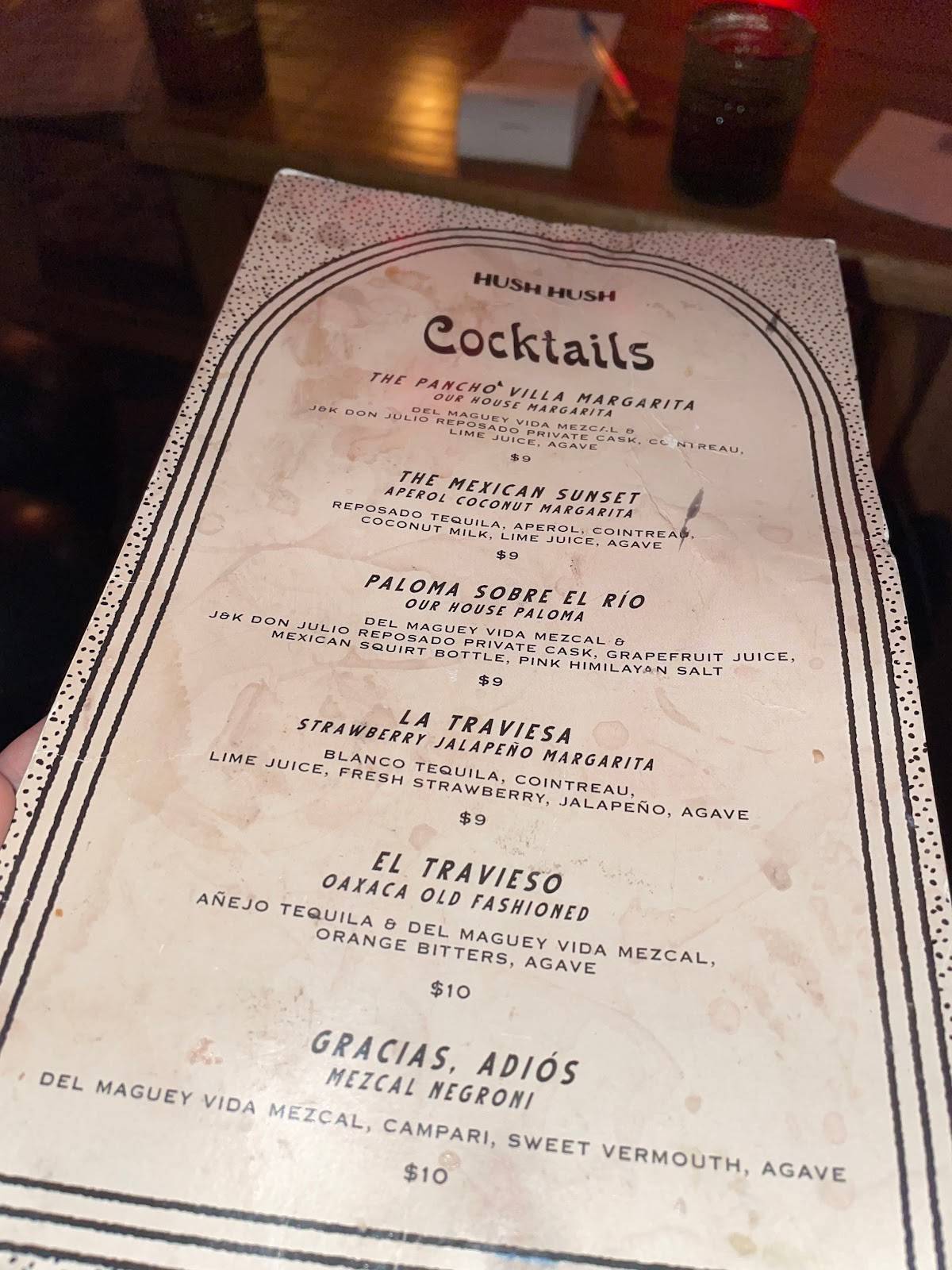 Menu at Hush Hush pub & bar, El Paso
